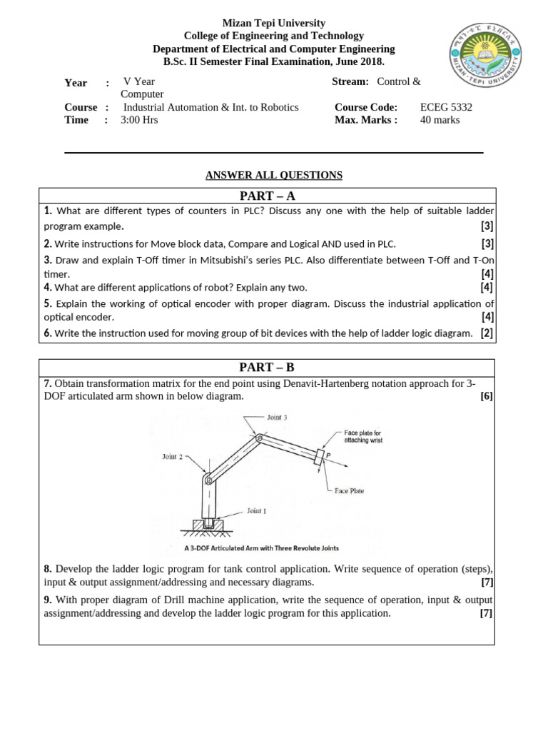 Final Exam Ques Robotics | PDF