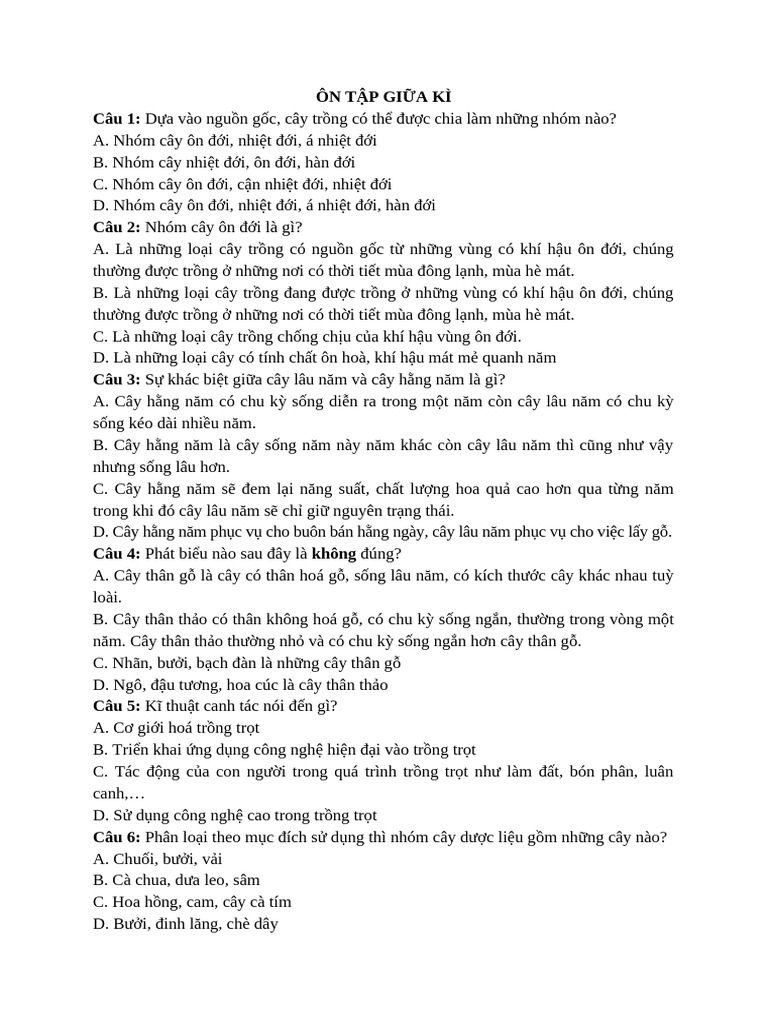 10 On Tap Giua Ki 1 | PDF