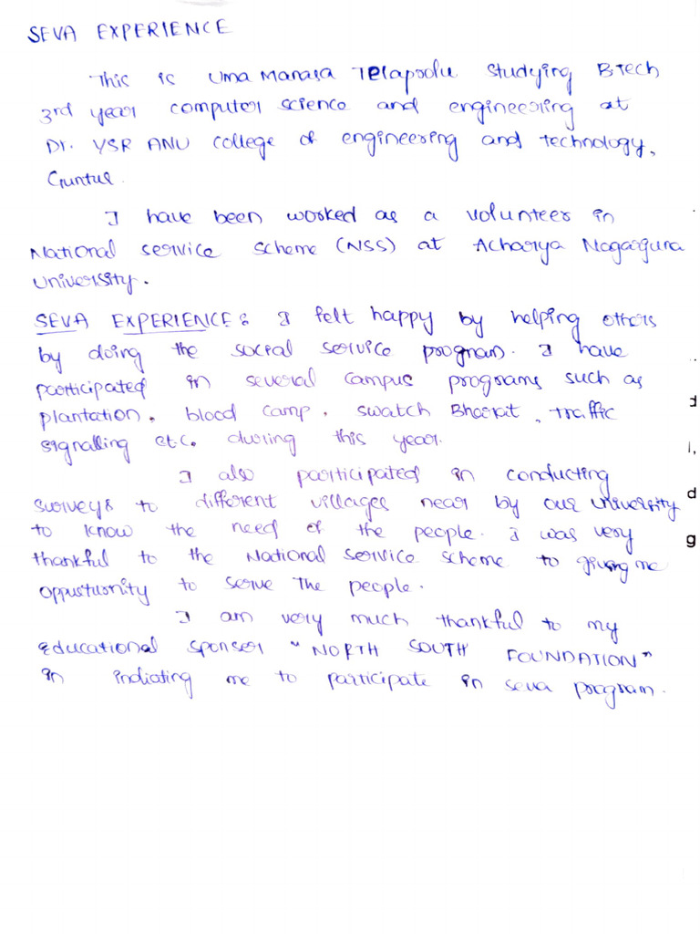 SEVA Experience: Educational Insights | PDF