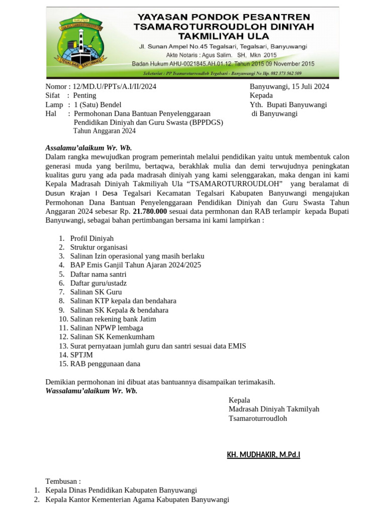 Surat Permohonan BPPDGS 2024 Ula | PDF