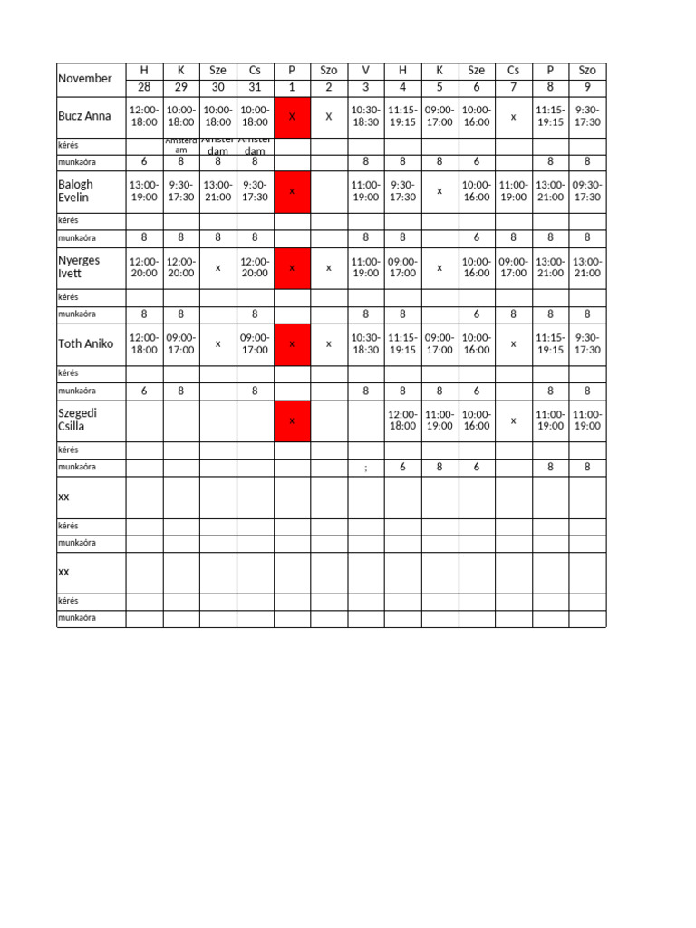 Staff Schedule M3 Outlet November | PDF