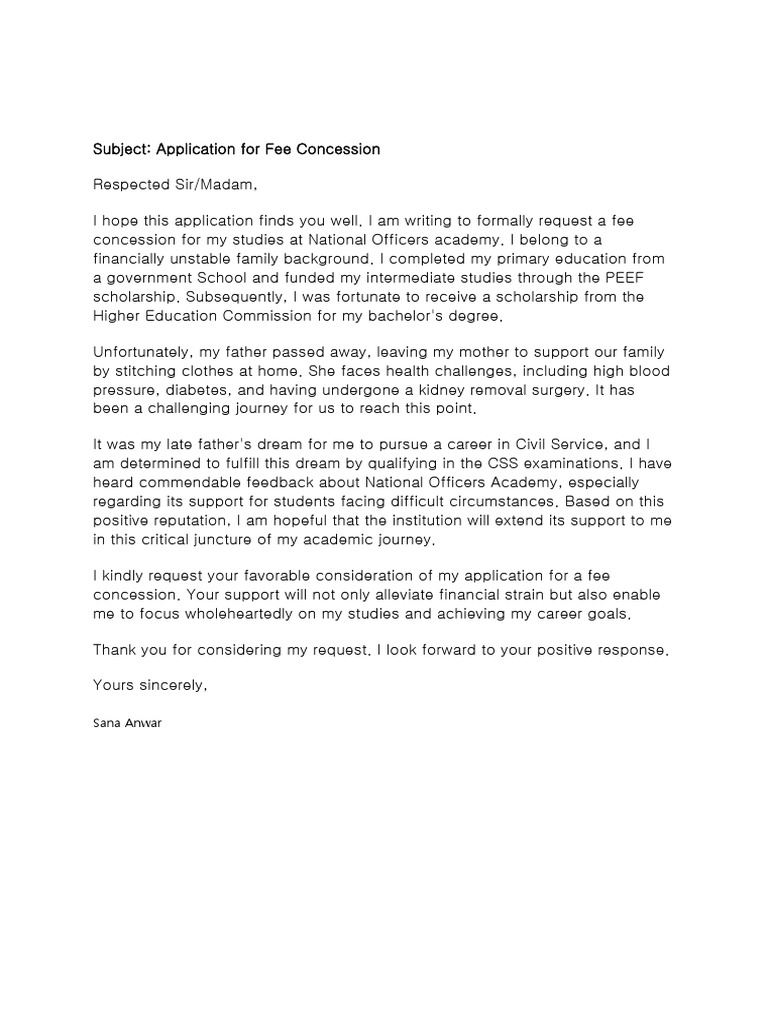 Application For Fee Concession | PDF