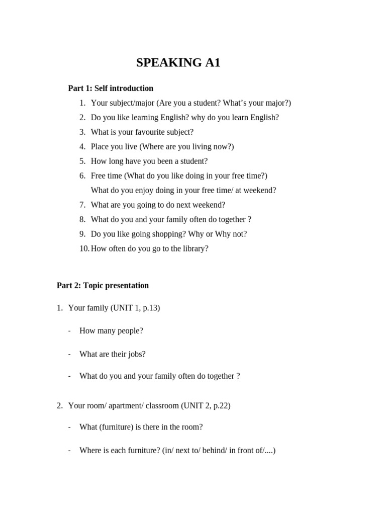 SPEAKING A1 (1) | PDF