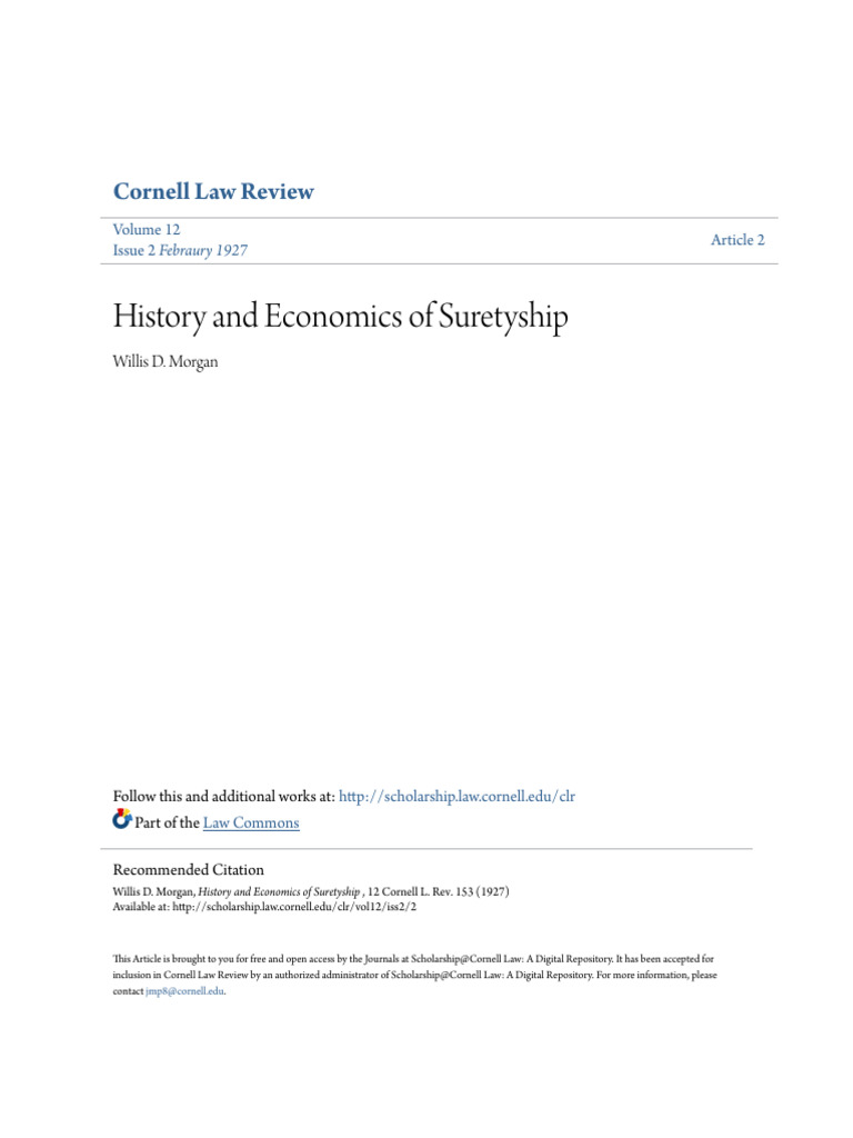 History and Economics of Suretyship | PDF | Surety | Guarantee