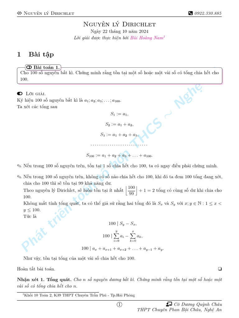Toán T H P Nguyên Lý Dirichlet | PDF