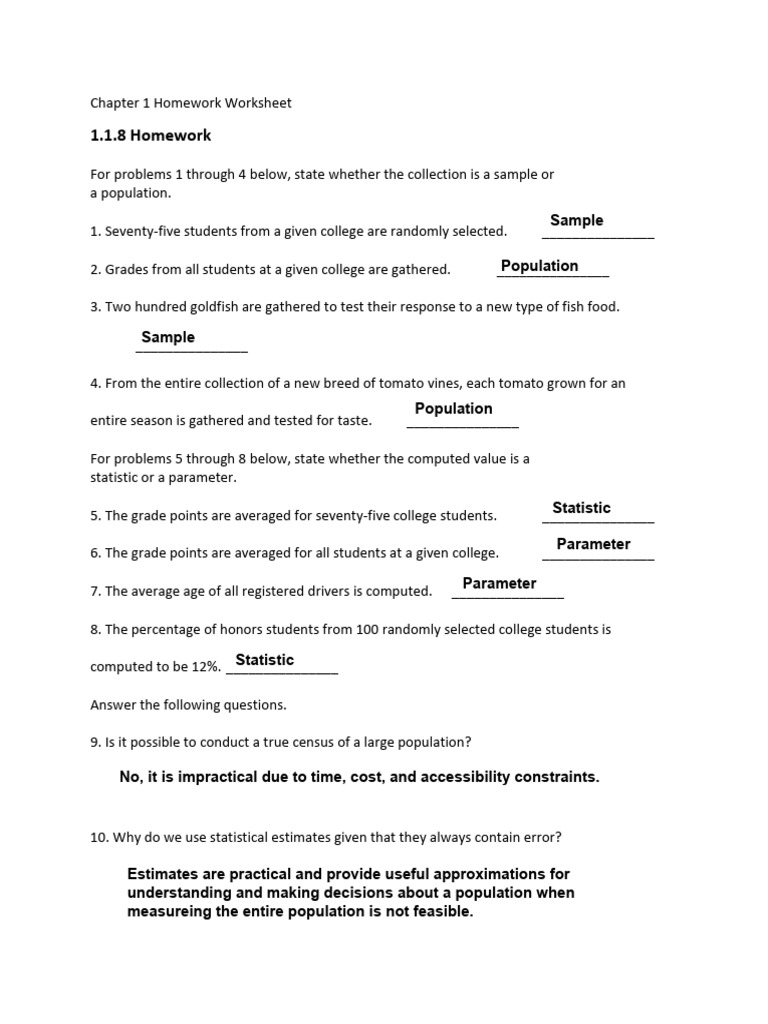 Worksheet Chapter 1 | PDF | Sampling (Statistics) | Statistics