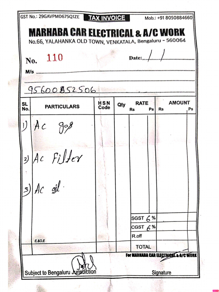 Blank - Mechanic Bill | PDF