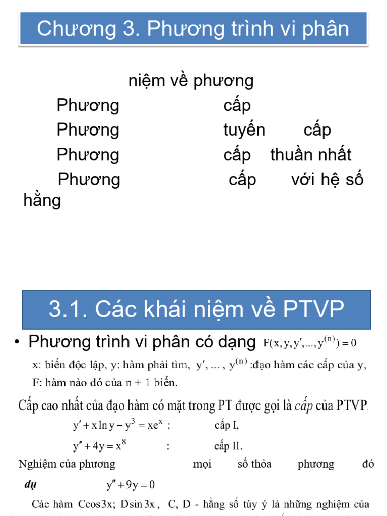 Chương 3. PHƯƠNG TRÌNH VI PHÂN - Slide Tham Khao | PDF