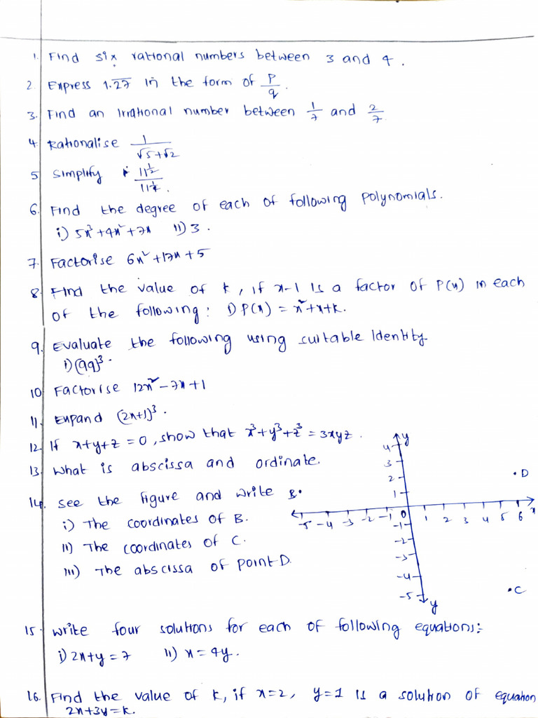 9th class test | PDF | Algebra | Mathematics