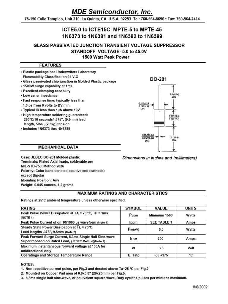 1N6373_to_1N6389 (1) | PDF | Electronic Engineering | Electrical Components