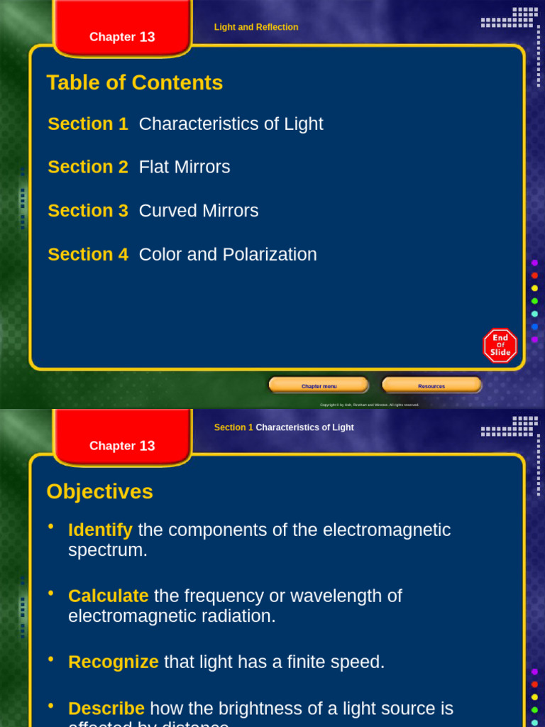 Chapter - 13 Light & Reflection | PDF | Electromagnetic Radiation | Light