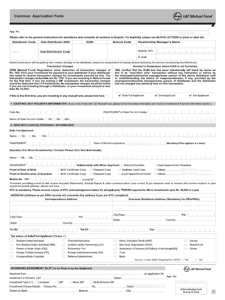 L&T Common - Application Form | PDF