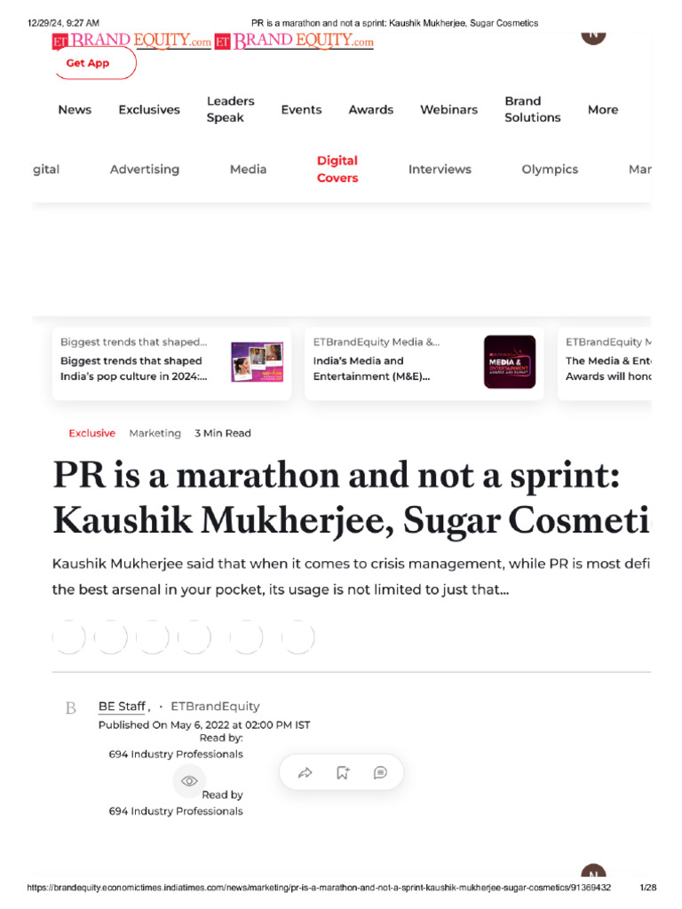 PR Is A Marathon and Not A Sprint - Kaushik Mukherjee, Sugar Cosmetics ...