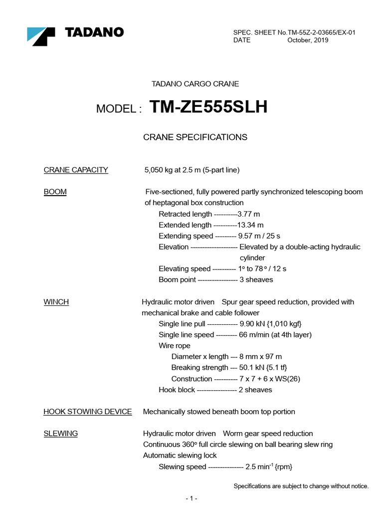 TM-ZE555SLH | PDF | Crane (Machine) | Manufactured Goods