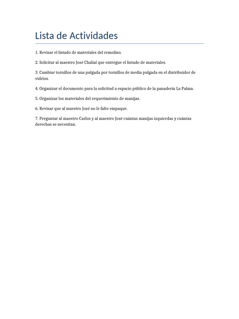 Lista de Actividades | PDF