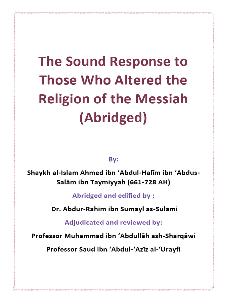 The Sound Response To Those Who Altered The Religion of The Messiah ...