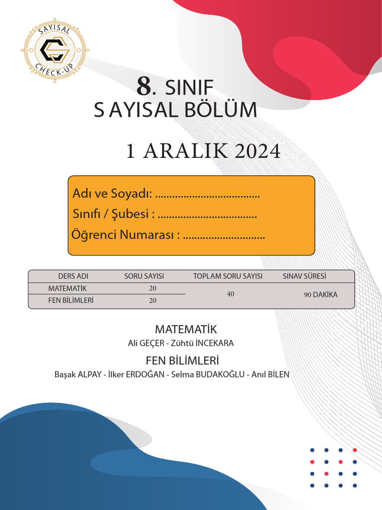 8.sinif Sayisal Aralik Mat-Fen | PDF