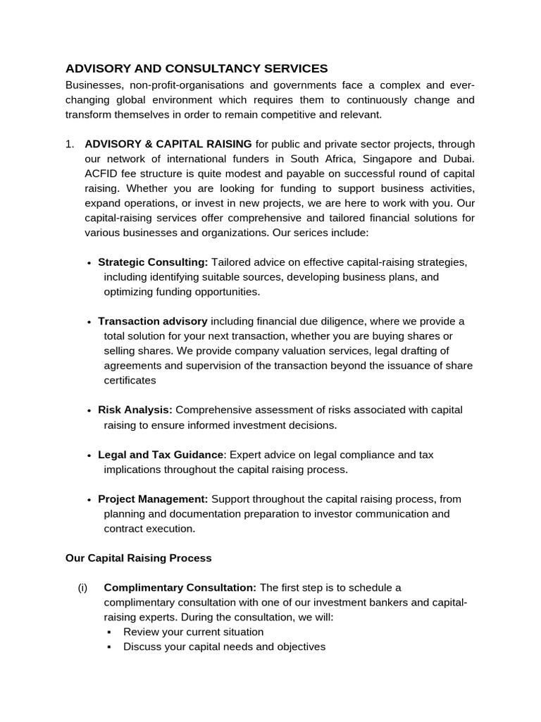 Advisory and Capital Raising Services | PDF | Small And Medium Sized ...