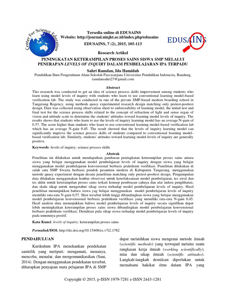 Peningkatan Keterampilan Proses Sains Si | PDF