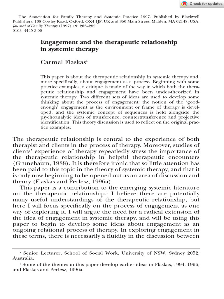 Journal of Family Therapy - 2002 - Flaskas - Engagement and The ...