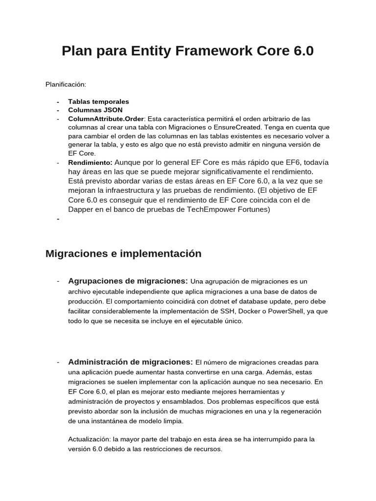 Plan para Entity Framework Core 6 | PDF | Consulta integrada de idiomas | Servidor SQL de Microsoft