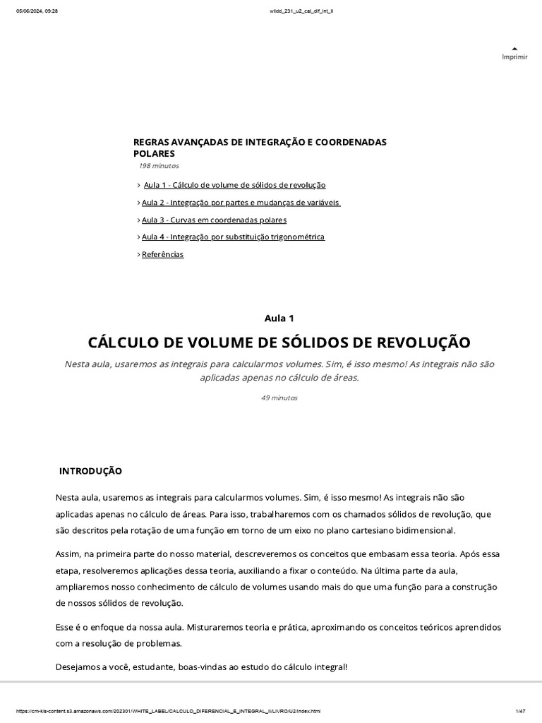 Cálculo de Volume com Integrais | PDF | Integrante | Cálculo