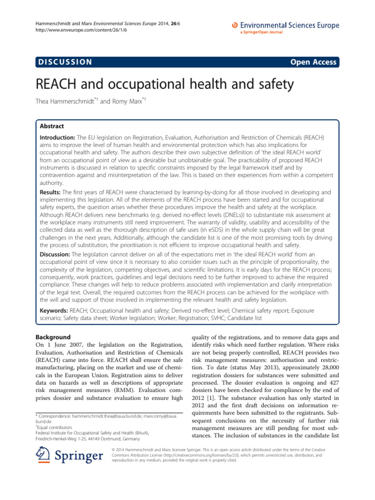 REACH's Impact on Occupational Safety | PDF | Occupational Safety And ...