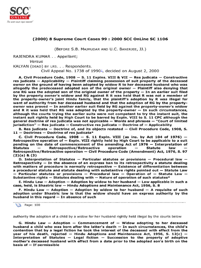 Rajendra Kumar v Kalyan | PDF | National Supreme Courts | Supreme Courts