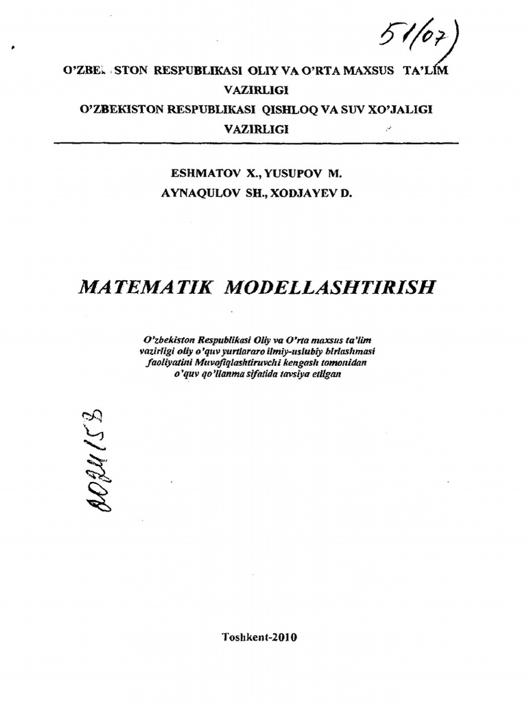 Kitob Matematik Modellashtirish | PDF