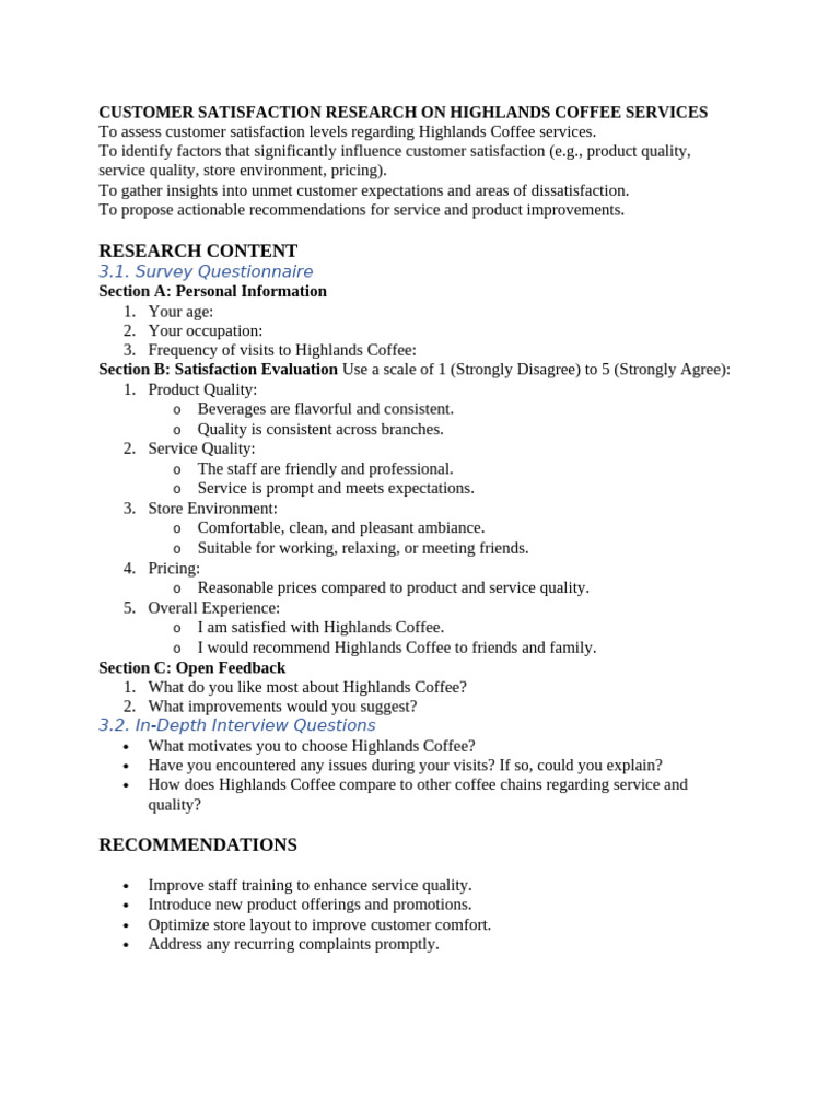 Customer Satisfaction Research On Highlands Coffee Services | PDF