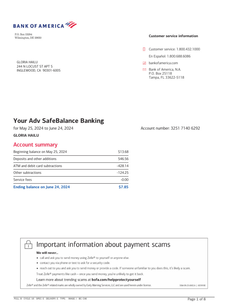 BoA June Statement | PDF | Banks | Receipt