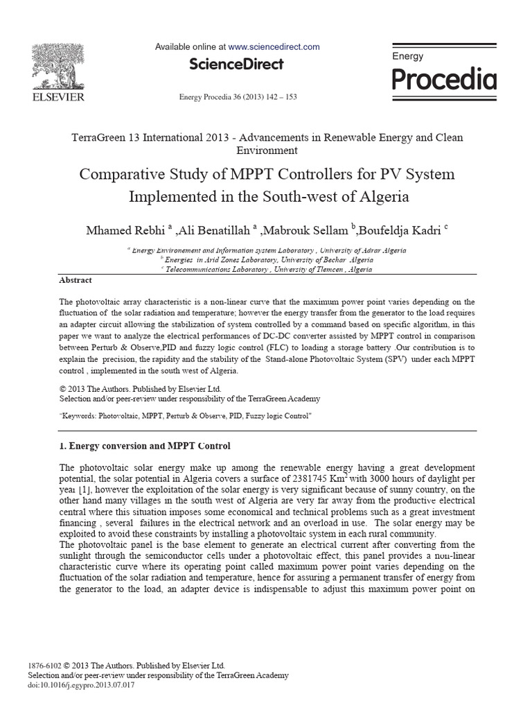 Comparative Study of MPPT | PDF | Photovoltaics | Electrical Engineering