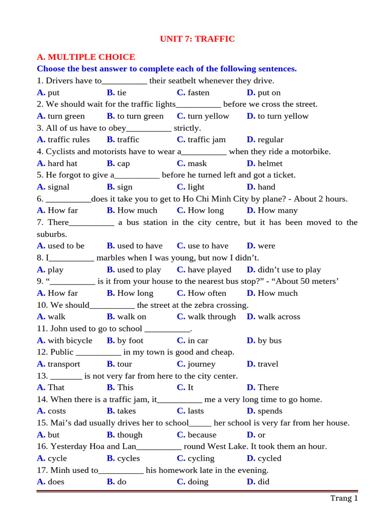 BTTHCS TA7 Unit 7 | PDF | Traffic | Motorcycle