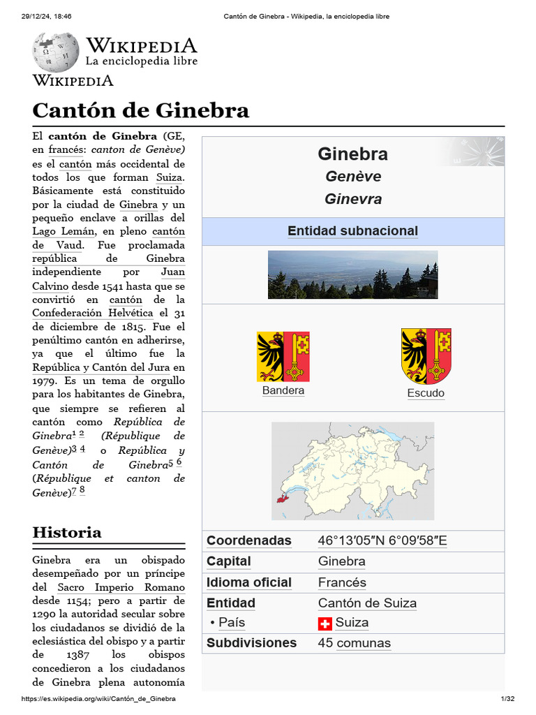 Historia del Cantón de Ginebra | PDF