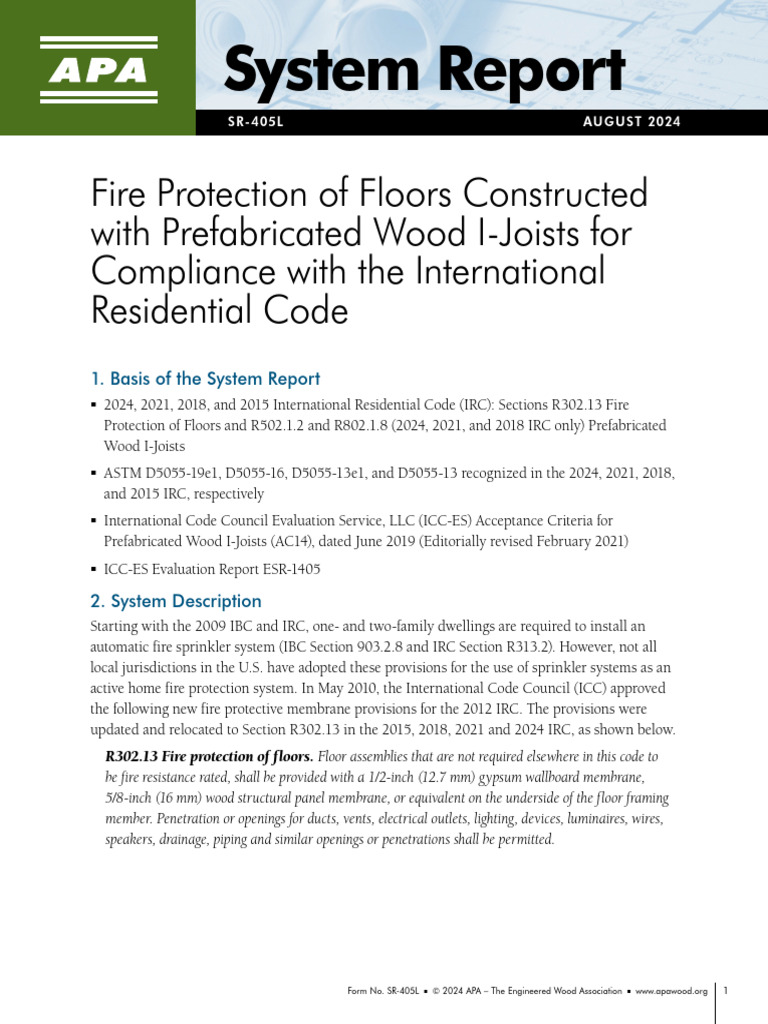 APA SR405 Fire Protection of Floors Constructed With Prefabricated Wood I-Joists | PDF | Fire ...