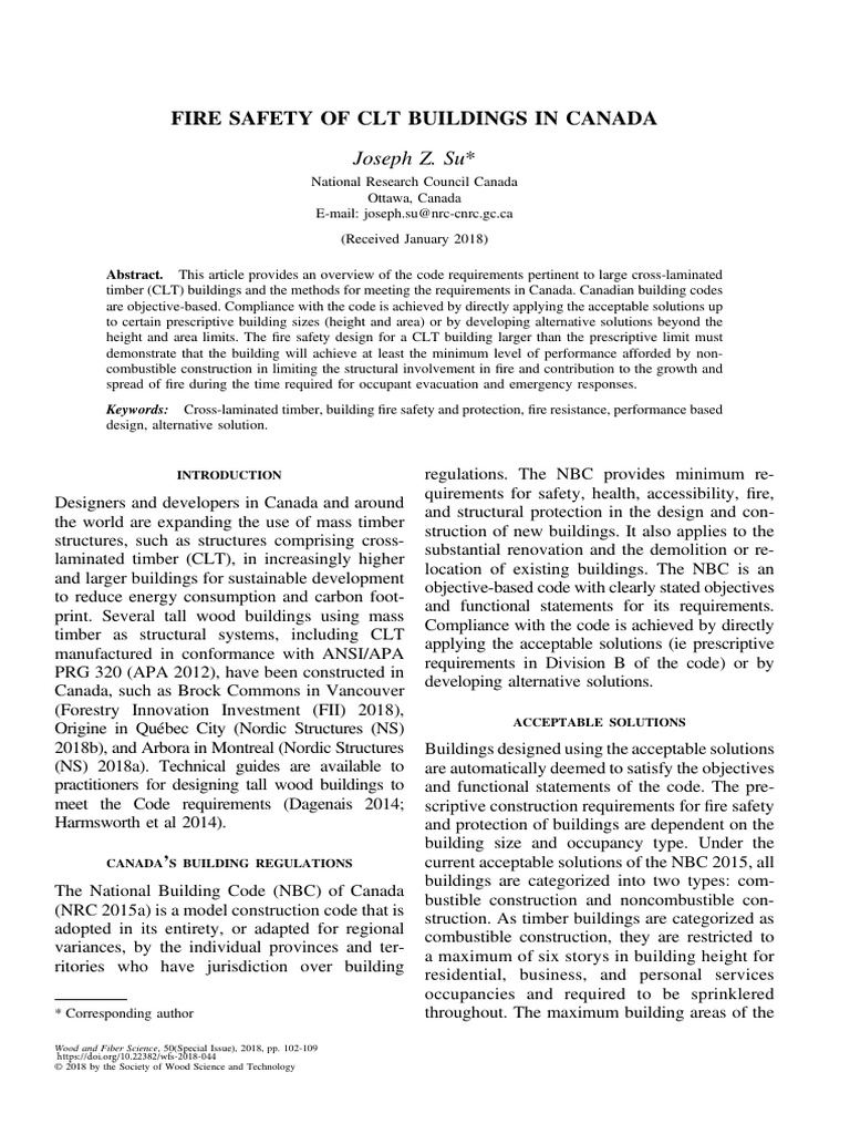Article - Fire safety of CLT buildings in canada | PDF | Fire Sprinkler ...