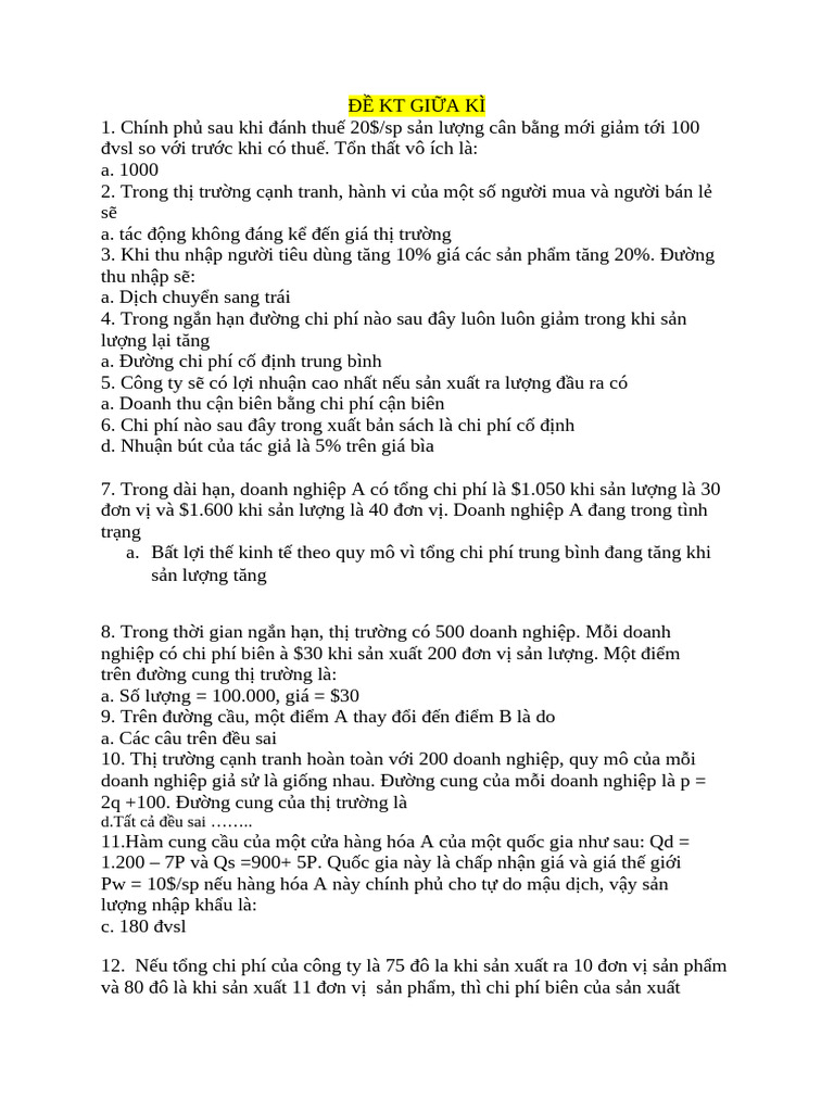 Đề KT Giữa Kì KTVM | PDF