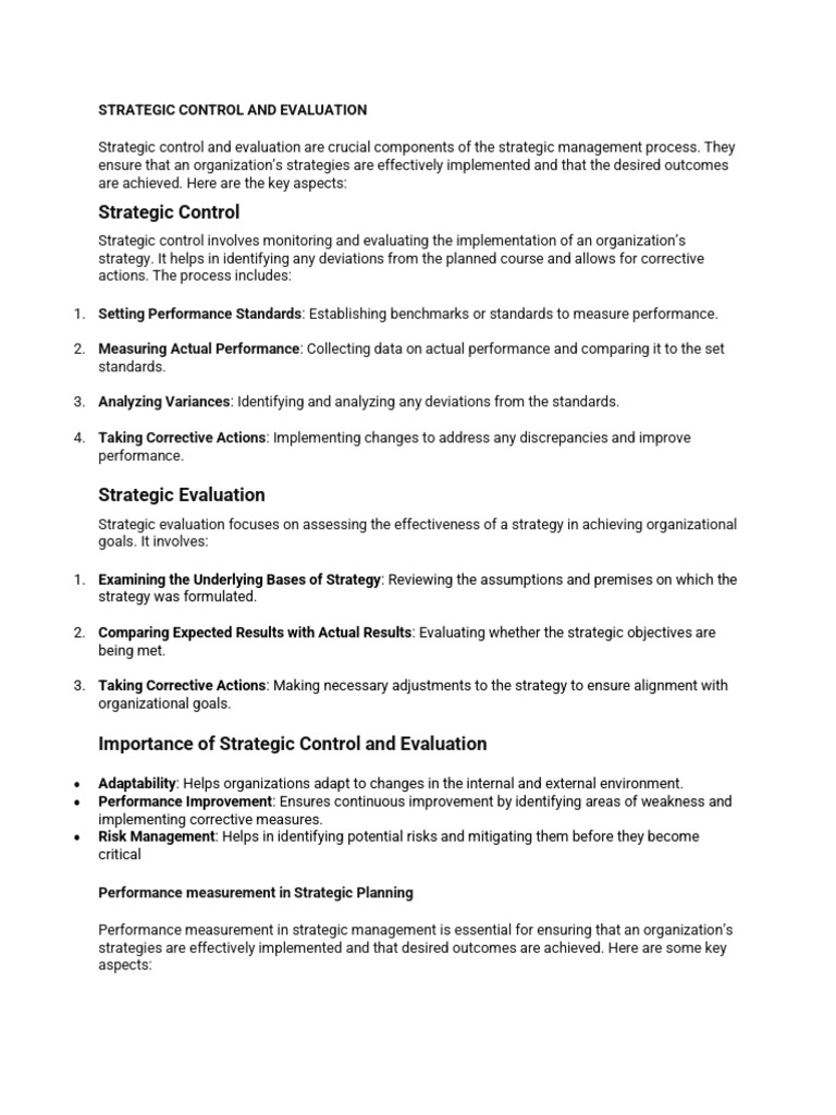STRATEGIC CONTROL AND EVALUATION_3 | PDF | Strategic Management | Performance Indicator