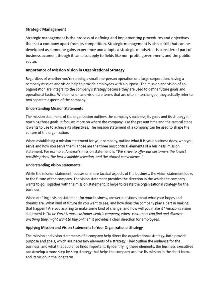 Strategic Management - 1-1 | PDF | Strategic Management | Goal