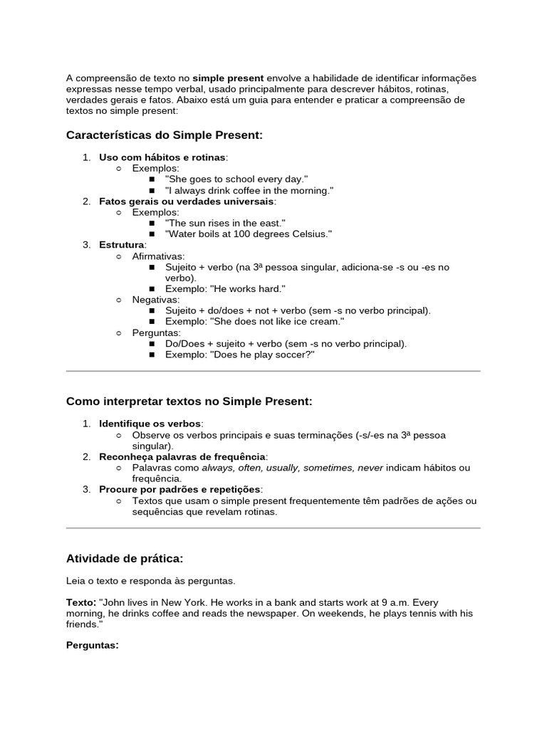Compreensão do Simple Present: Guia Prático | PDF