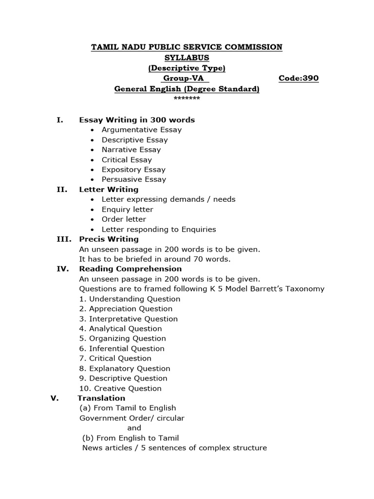 Group VA English Syllabus | PDF | Sentence (Linguistics) | English Language