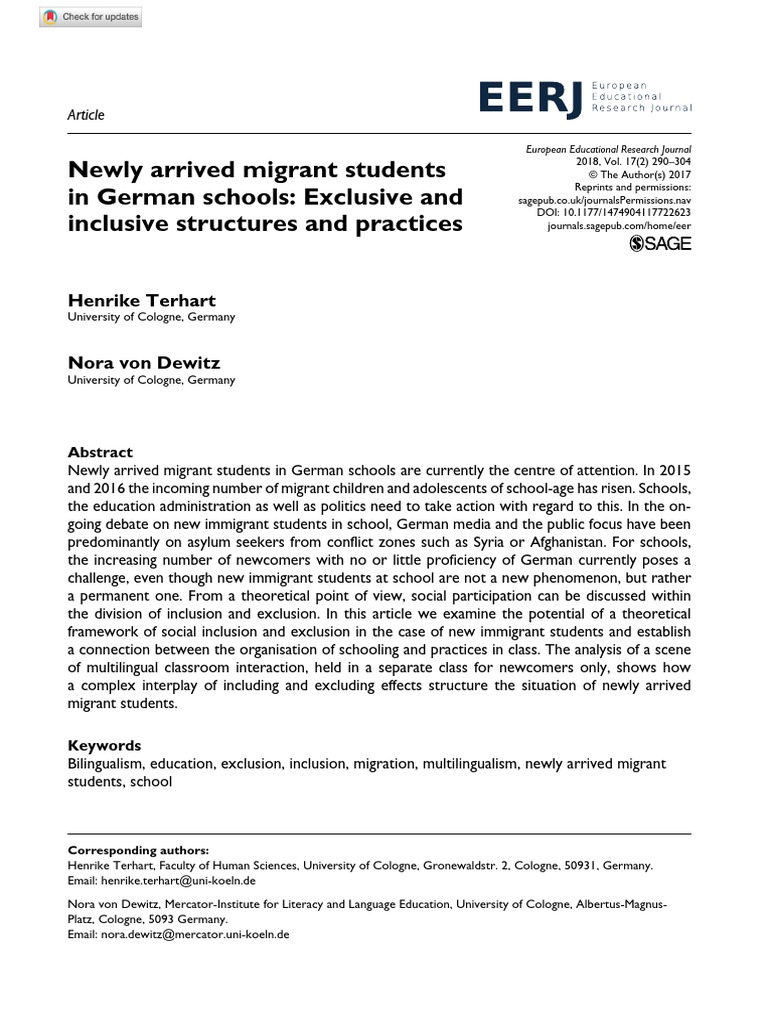 Terhart Von Dewitz 2017 Newly Arrived Migrant Students in German ...