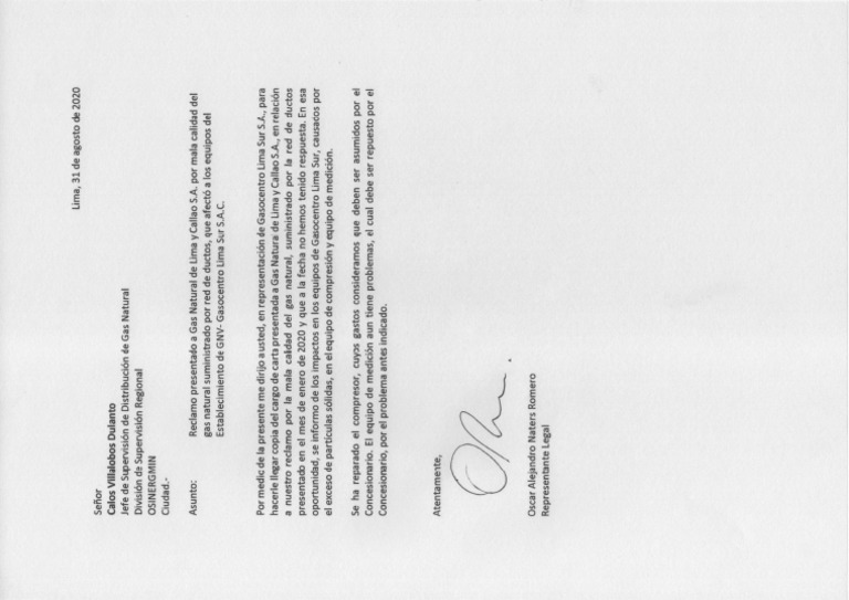 Carta OSINERGMIN 31082020 | PDF