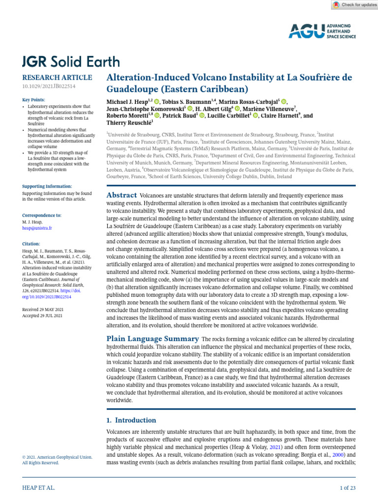 JGR Solid Earth - 2021 - Heap - Alteration‐Induced Volcano Instability at La Soufri re de ...
