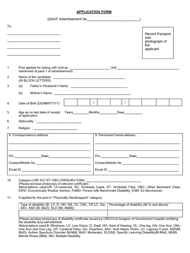 Application Form for Job Post | PDF | Identity Document