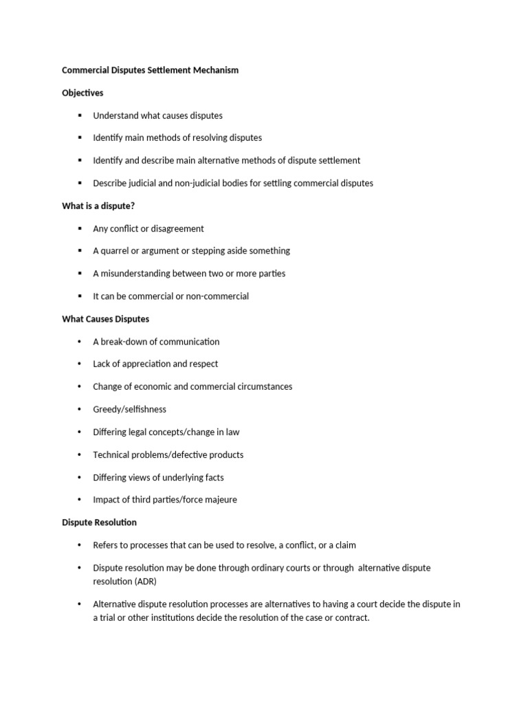 Commercial Disputes Resolution Mechanisms | PDF | Mediation ...