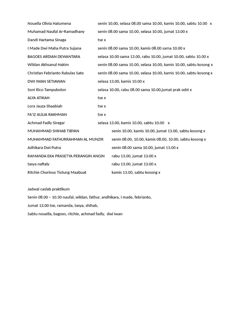 jadwal caslab kosong | PDF