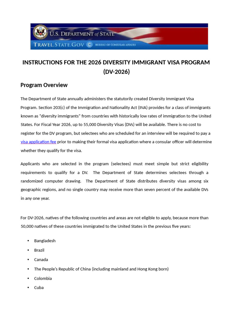 DV 2026 Plain Language Instructions and FAQs | PDF