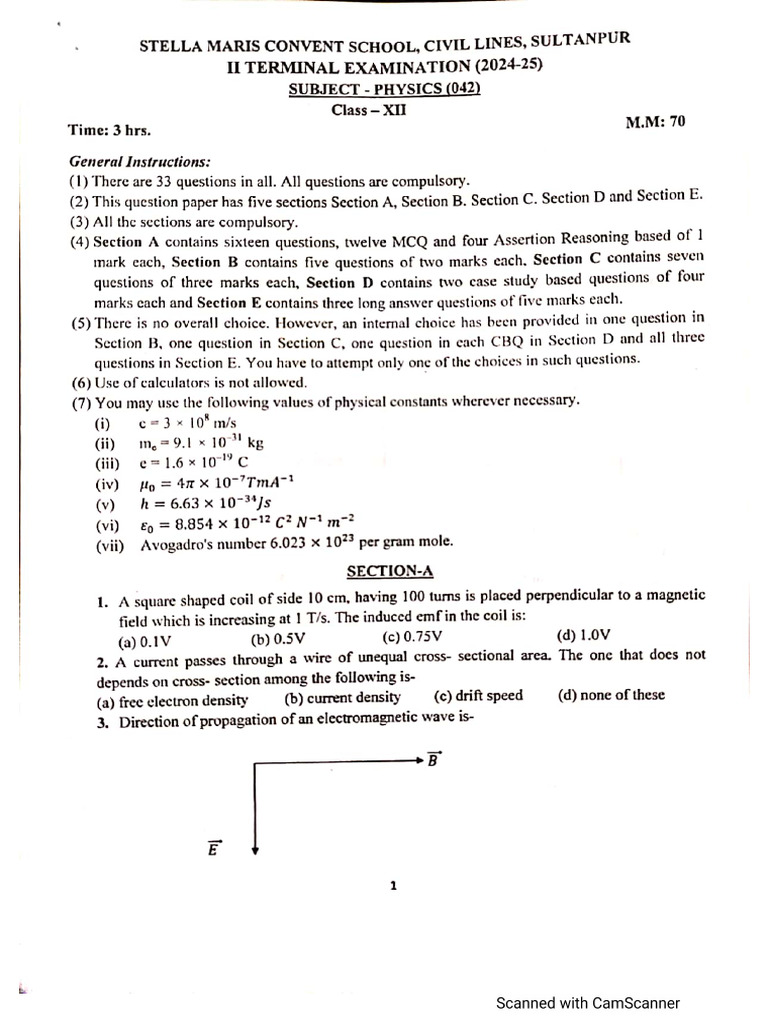 I-Preboard Physics 2024-25 | PDF