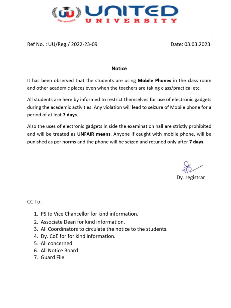 Mobile Phone Use Restriction Notice | PDF